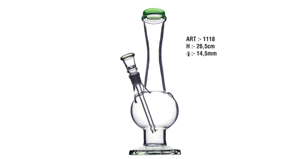 Gl.bong mit bauch+rund fuss 26,5cm. Mund und base green 14,5 schl ...