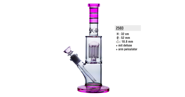 Bong Zylinder 32cm.Pink 8 arm pelcul. 52mm 18,8mm mit defuse