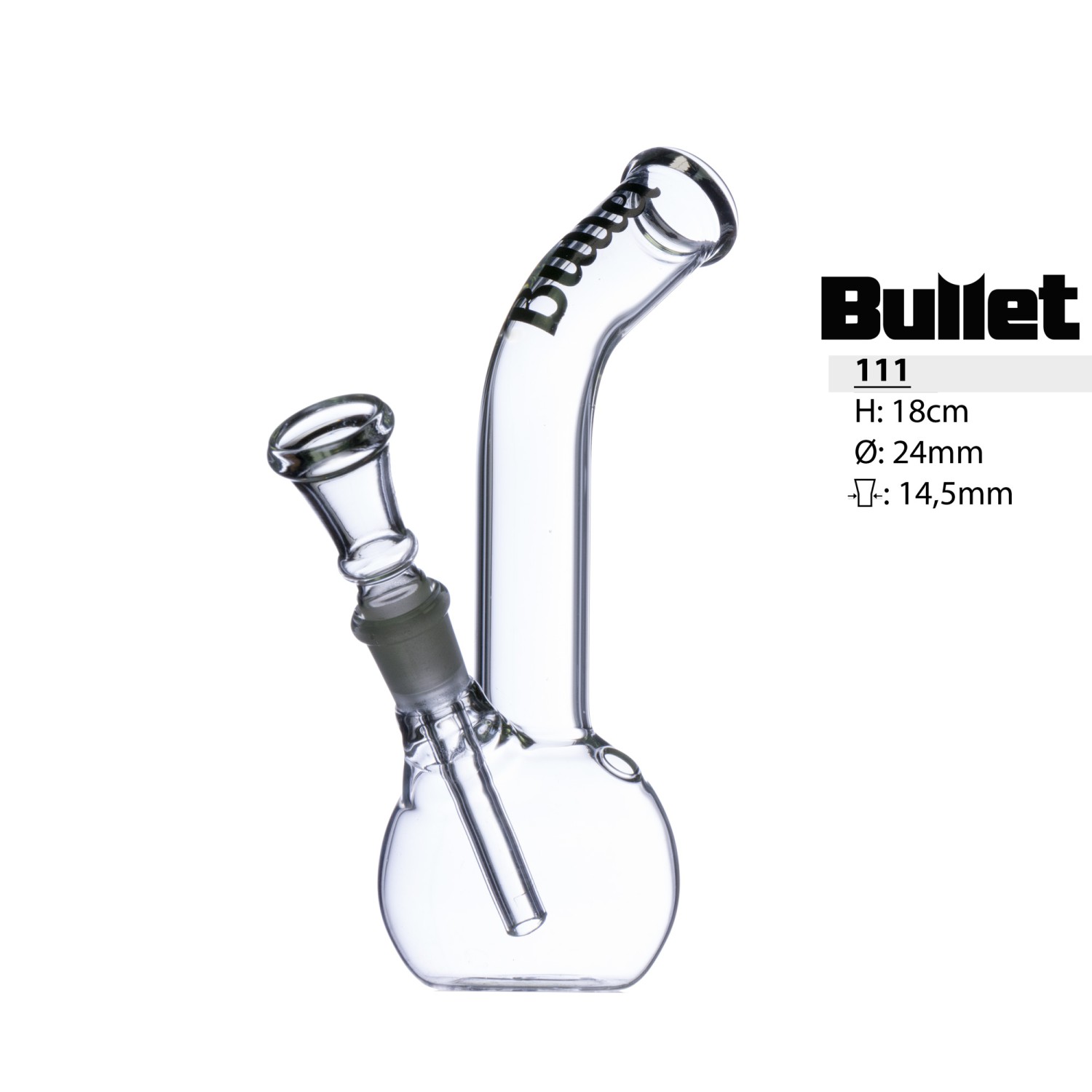 Bullet Glass Bong mit gebogenem Mundstück | H: 18cm Sockel: 14,5mm Ø: 24mm