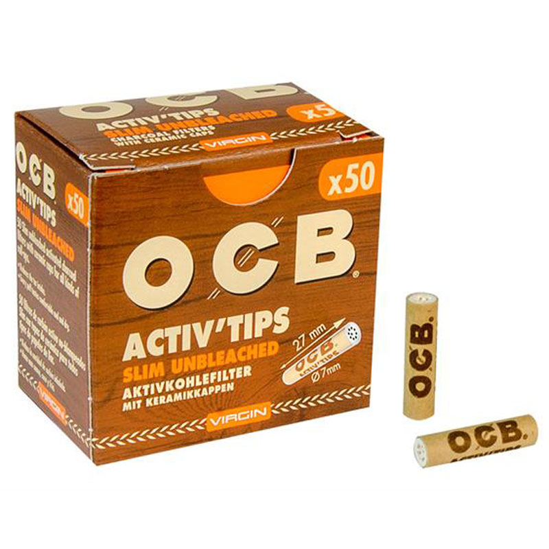 OCB Aktiv Tips Slim 'Unbleached' Ø:7mm L:27mm 10er Box a´50 Filter
